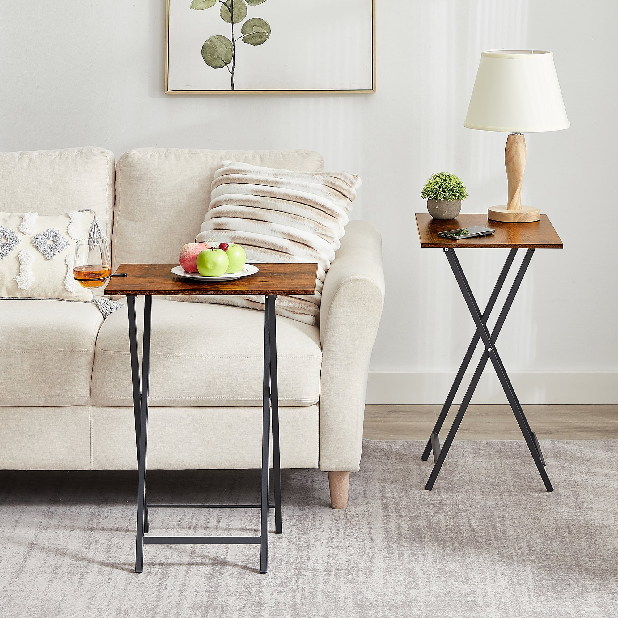 VECELO Set of 2 Folding TV Tray Table, Portable Snack Eating Tables ...