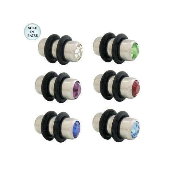BodyJewelryOnline - Pair of Jeweled Surgical Steel Ear Plugs 4 Gauge ...