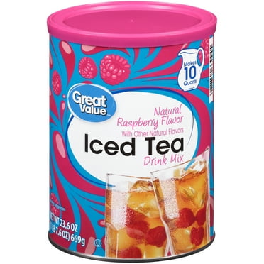 Great Value Raspberry Flavor Iced Tea Drink Mix 23.6 oz makes 10 quarts ...