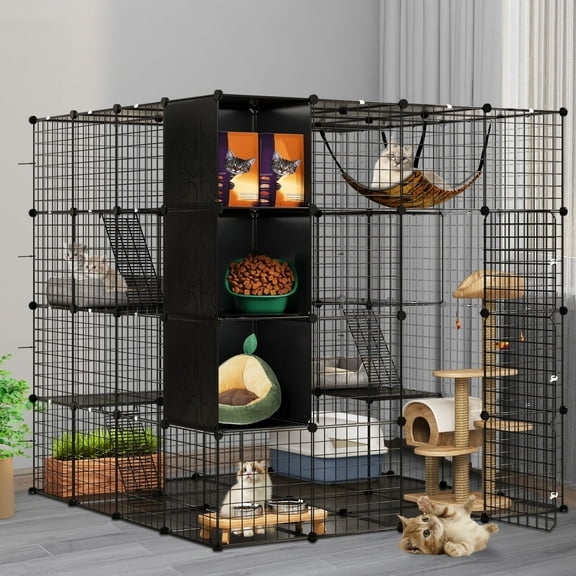 Dextrus 4-Tiers Cat Cages with Storage Cube DIY Catio Outdoor Cat ...