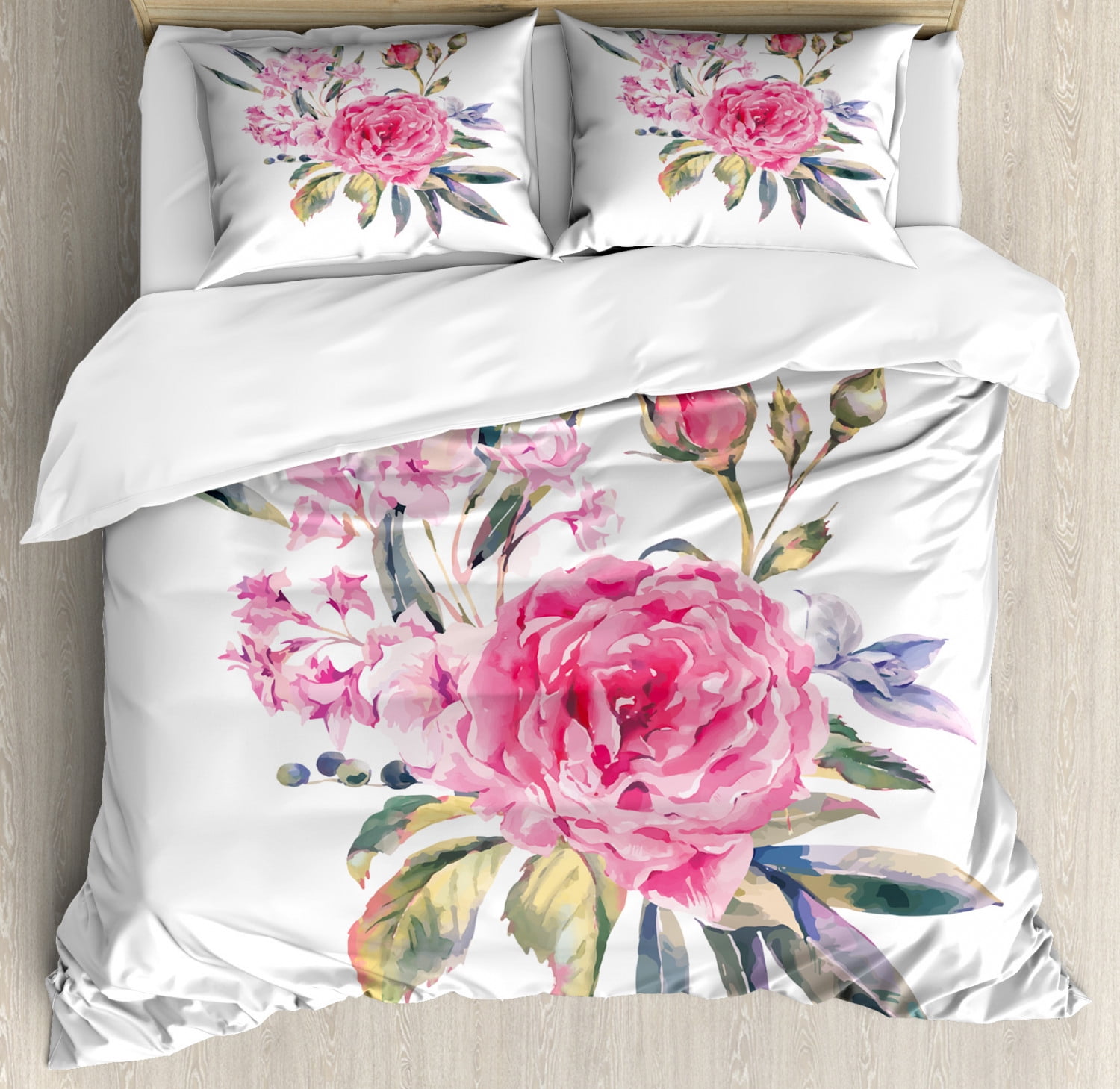 Floral Duvet Cover Set Queen Size, Romantic Watercolor Bouquet with ...