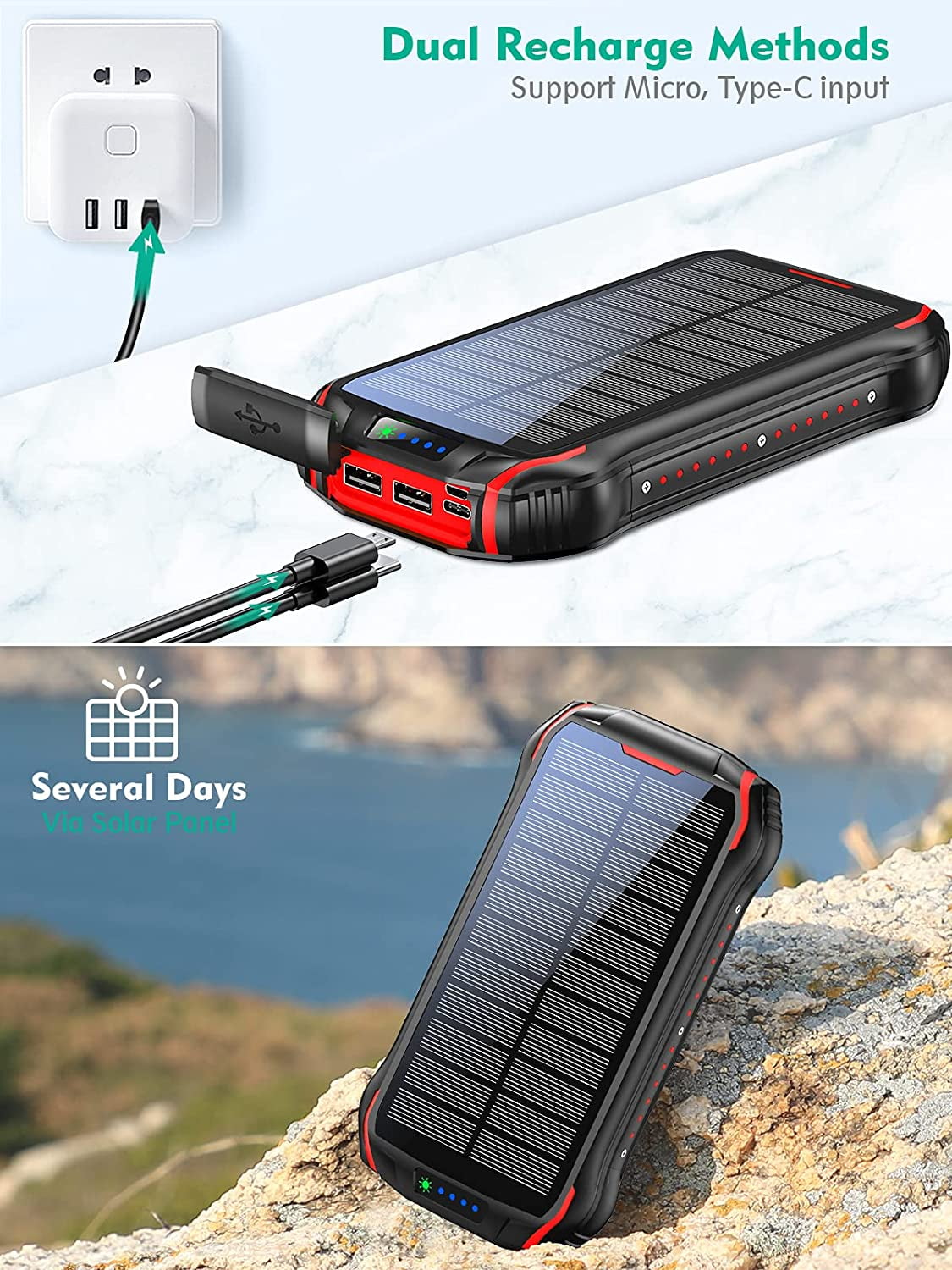 Buy Power Bank 26800mAh, Waterproof Portable Charger with 4 Outputs ...