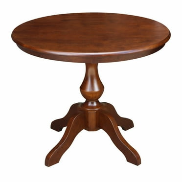 Solid Wood 36" x 36" Round Pedestal Dining Table in Washed Gray Taupe ...