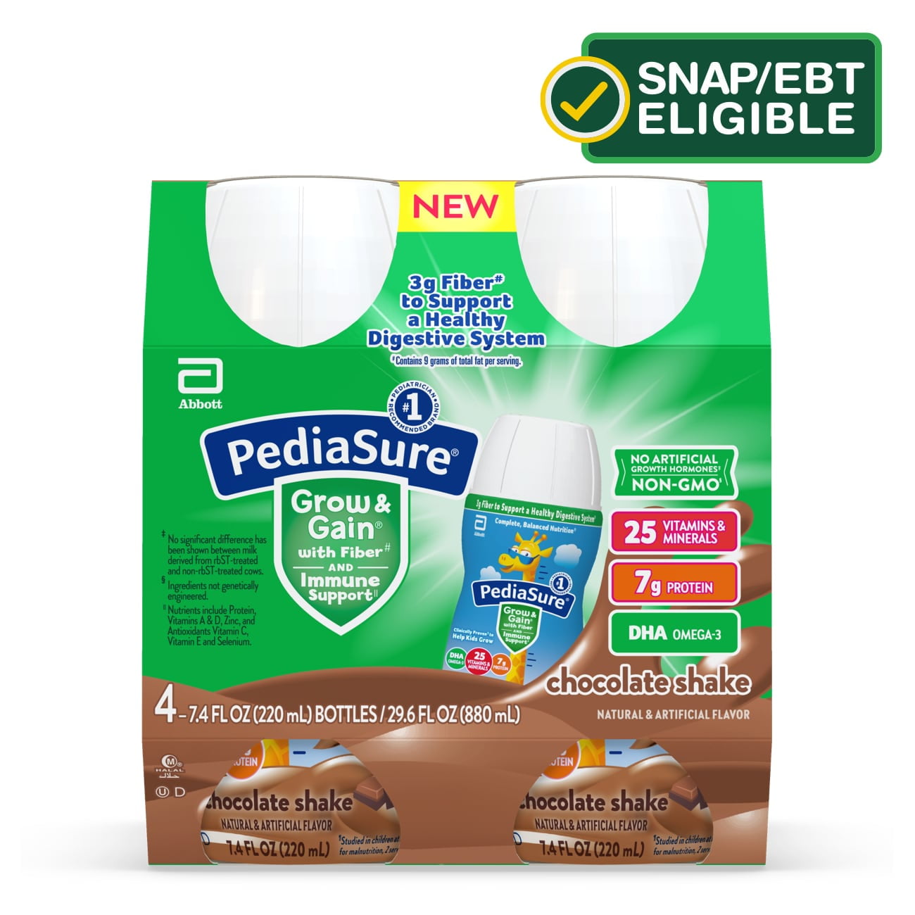 PediaSure Grow & Gain with Fiber Nutritional Shake, Chocolate, 7.4-fl ...