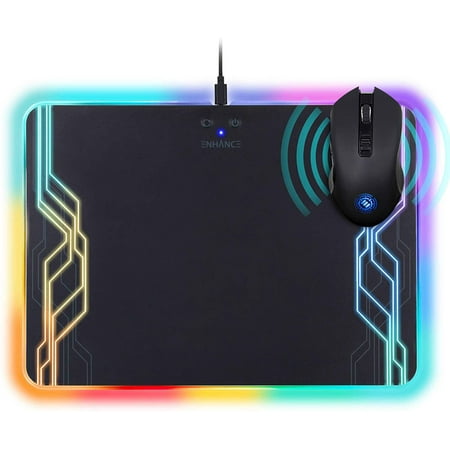 ENHANCE PowerUP Wireless Charging LED Mouse Pad + Gaming Mouse Bundle ...