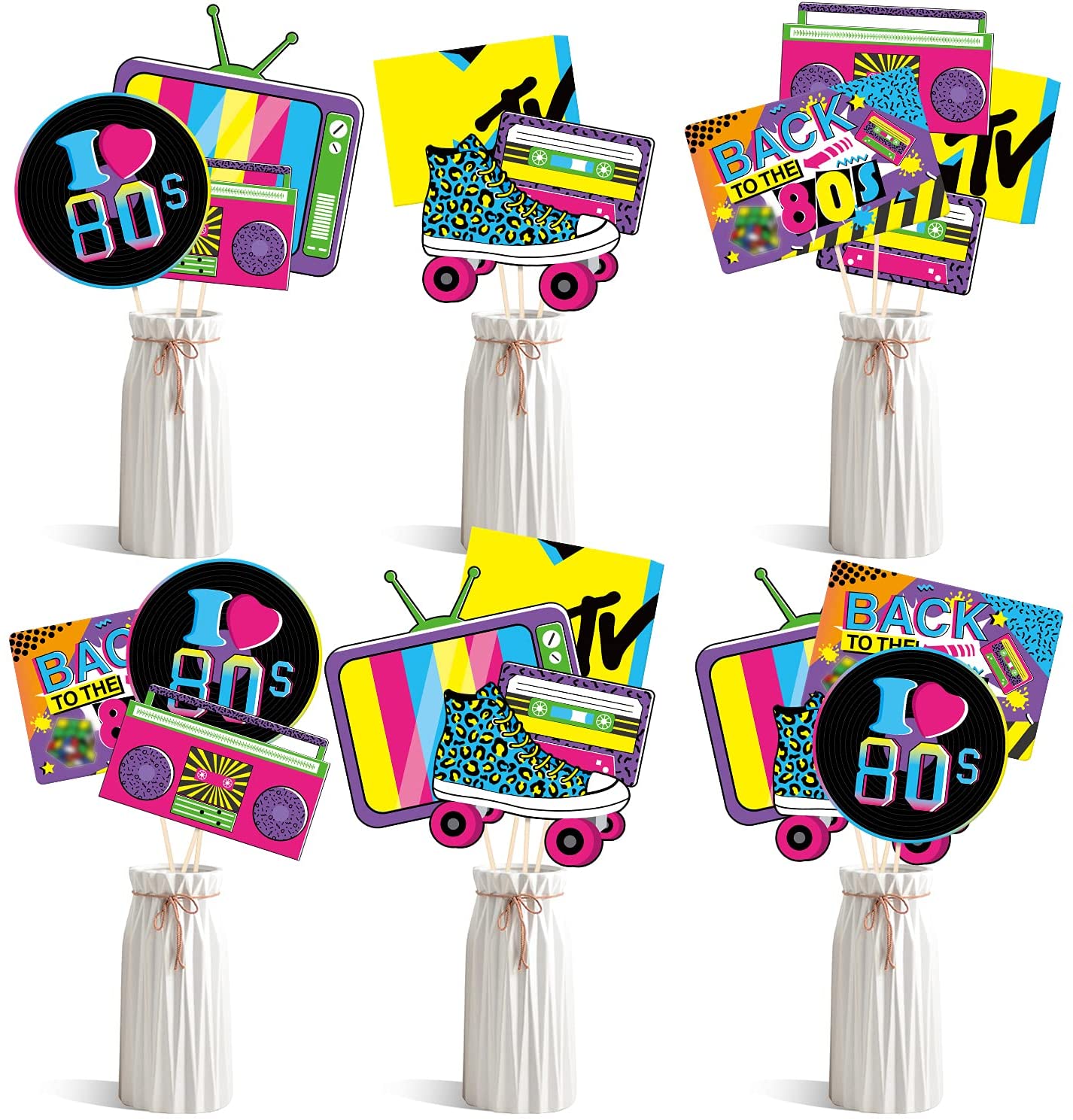 Hdy 24pcs Back to the 80s Centerpieces Sticks 80s Retro Theme Party ...