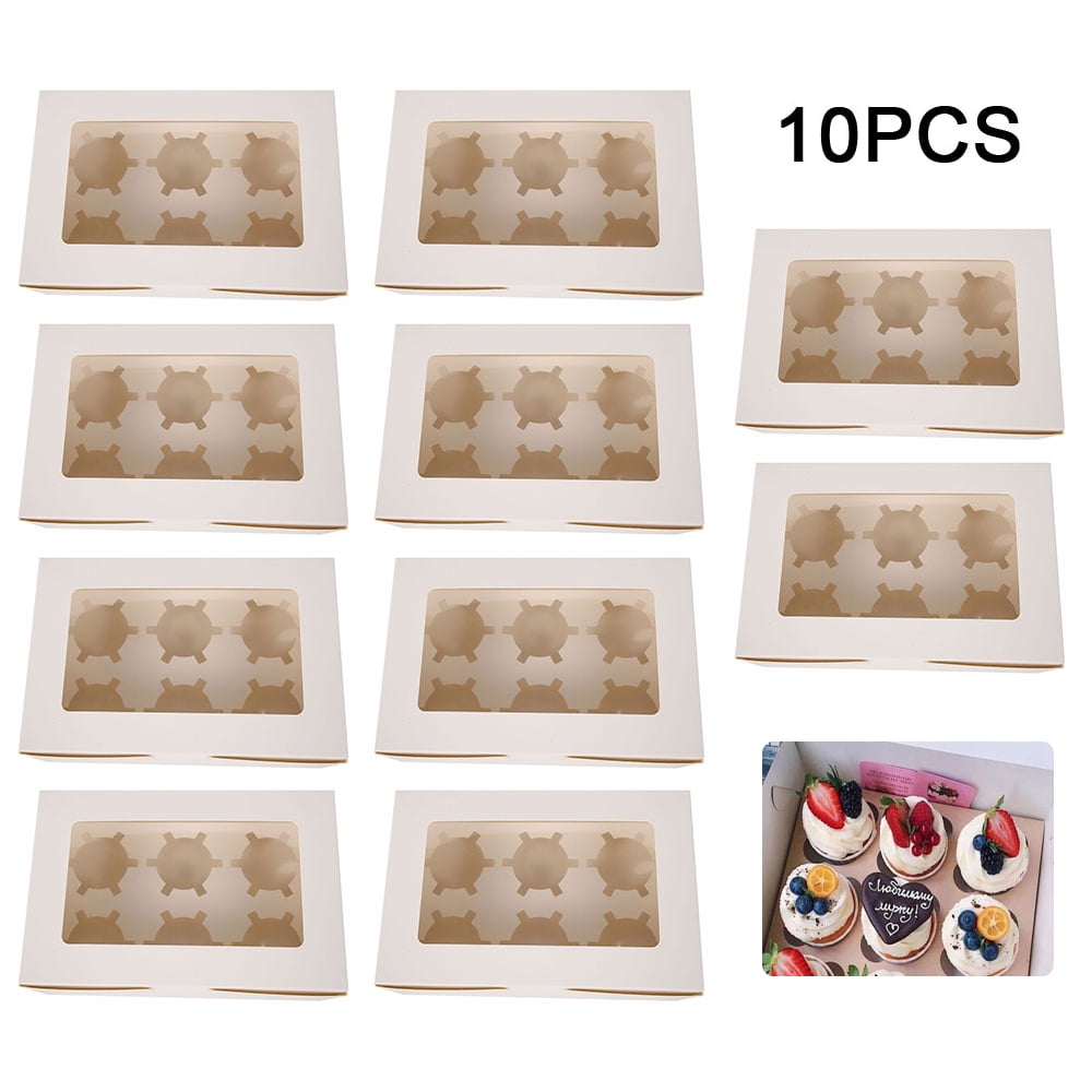 ODOMY 10Pcs Cupcake Boxes with Clear Windowed 2/4/6 Cups Removable Tray ...