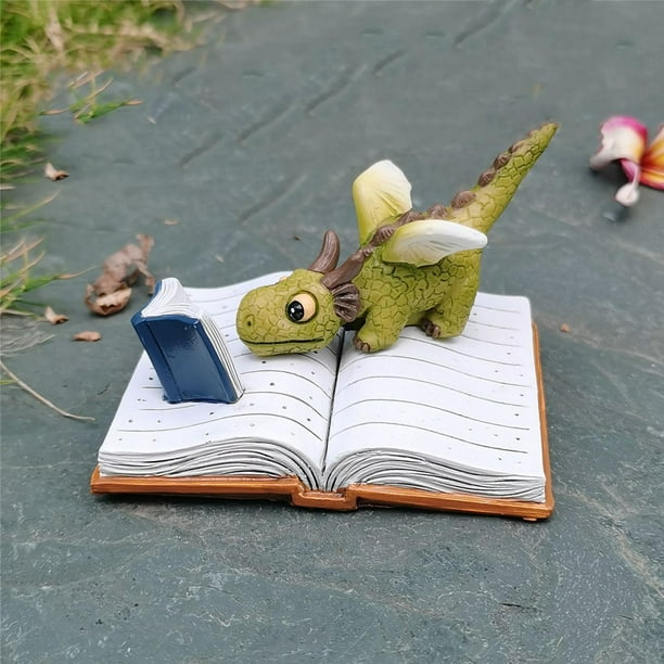 Miniature Dragon Figurine, Dragon Reading Book Statue, Resin Collection ...