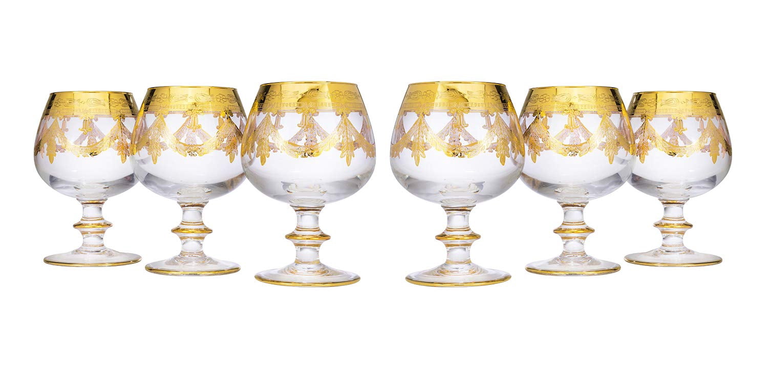 Interglass Italy Luxury Crystal Brandy Snifters, Vintage Design 24kt ...