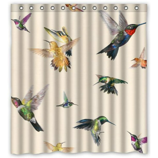 Greendecor Hummingbird Novelty Waterproof Shower Curtain Set With Hooks