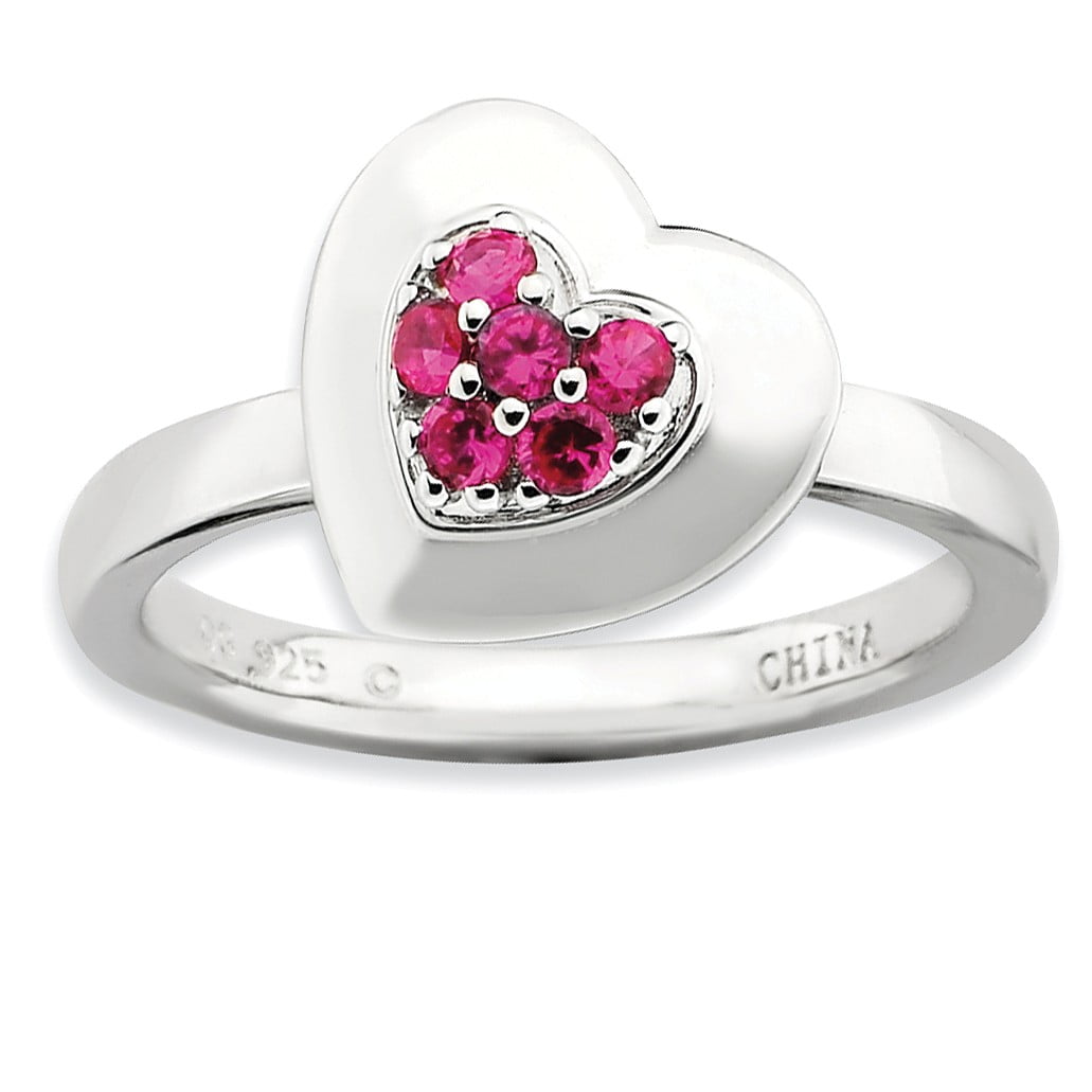 Sterling Silver Stackable 1/4 Ctw Created Ruby Heart Ring - Walmart.com
