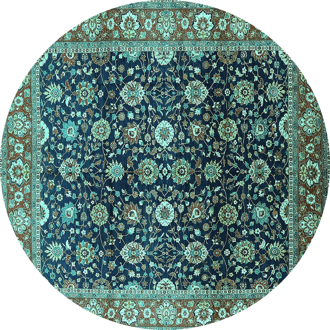 Ahgly Company Machine Washable Indoor Round Oriental Turquoise Blue ...