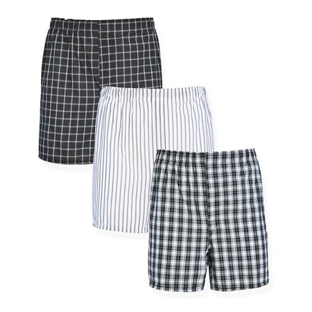 Hanes Men's 3-Pack Woven Boxers-Big Sizes, Black/White, 3X-Large ...