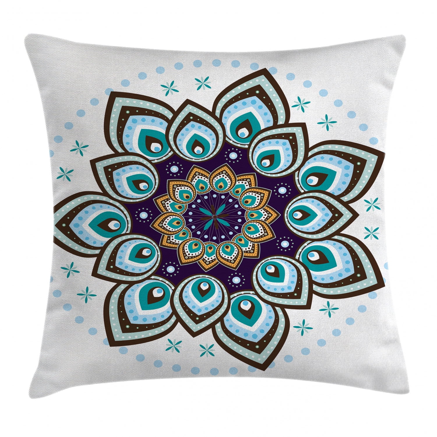 Mandala Throw Pillow Cushion Cover, Boho Lotus Flower Stylized ...