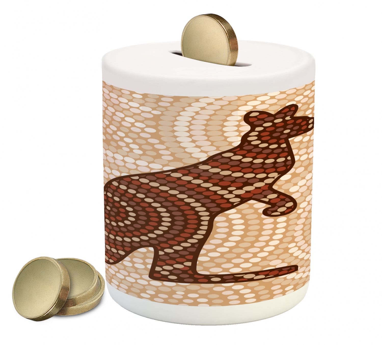 Tropical Animals Piggy Bank, Aboriginal Kangaroo Motif Cream Toned ...