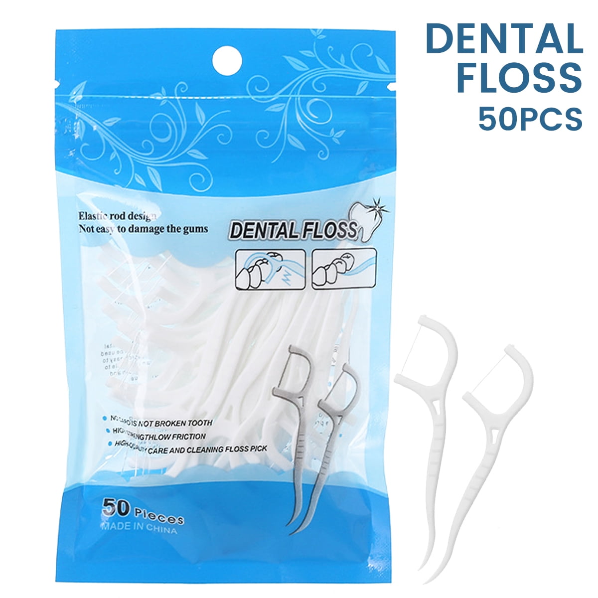 HOTBEST Dental Floss Picks Disposable 50Pcs Dental Floss Sticks 2.36"x ...