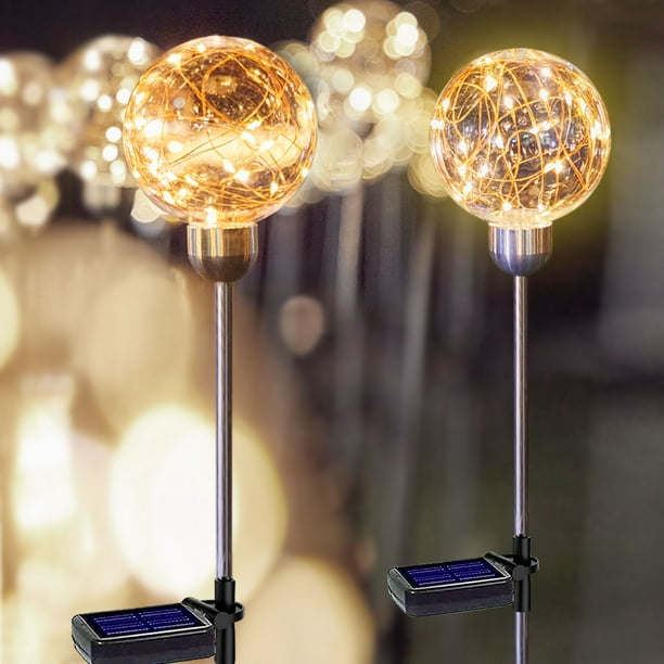 Decorative LED Solar Stake Light, 2 Pack Outdoor Solar Globe Lights ...