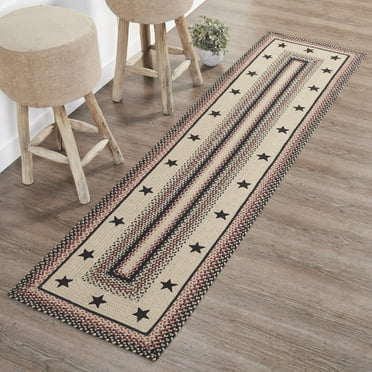 VHC Brands Black & Tan Braided Jute Runner Rug, Non-Skid Pad, Rectangle ...