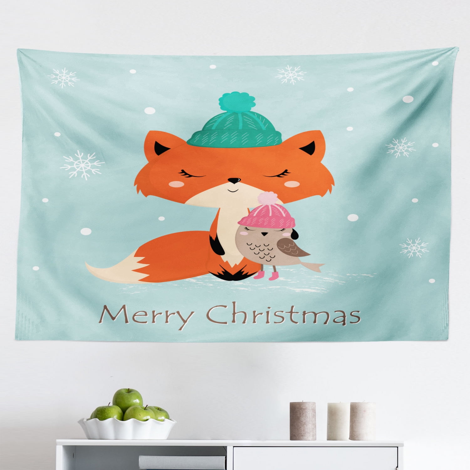 Fox Tapestry, Wild Animal Character with Scooter Little Repeating Trees ...