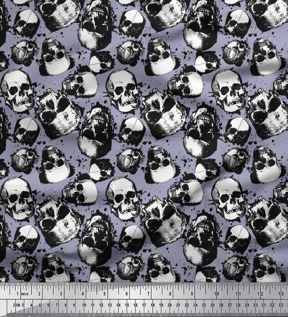 Soimoi Satin Silk Fabric Horror Skull Halloween Print Fabric by The ...