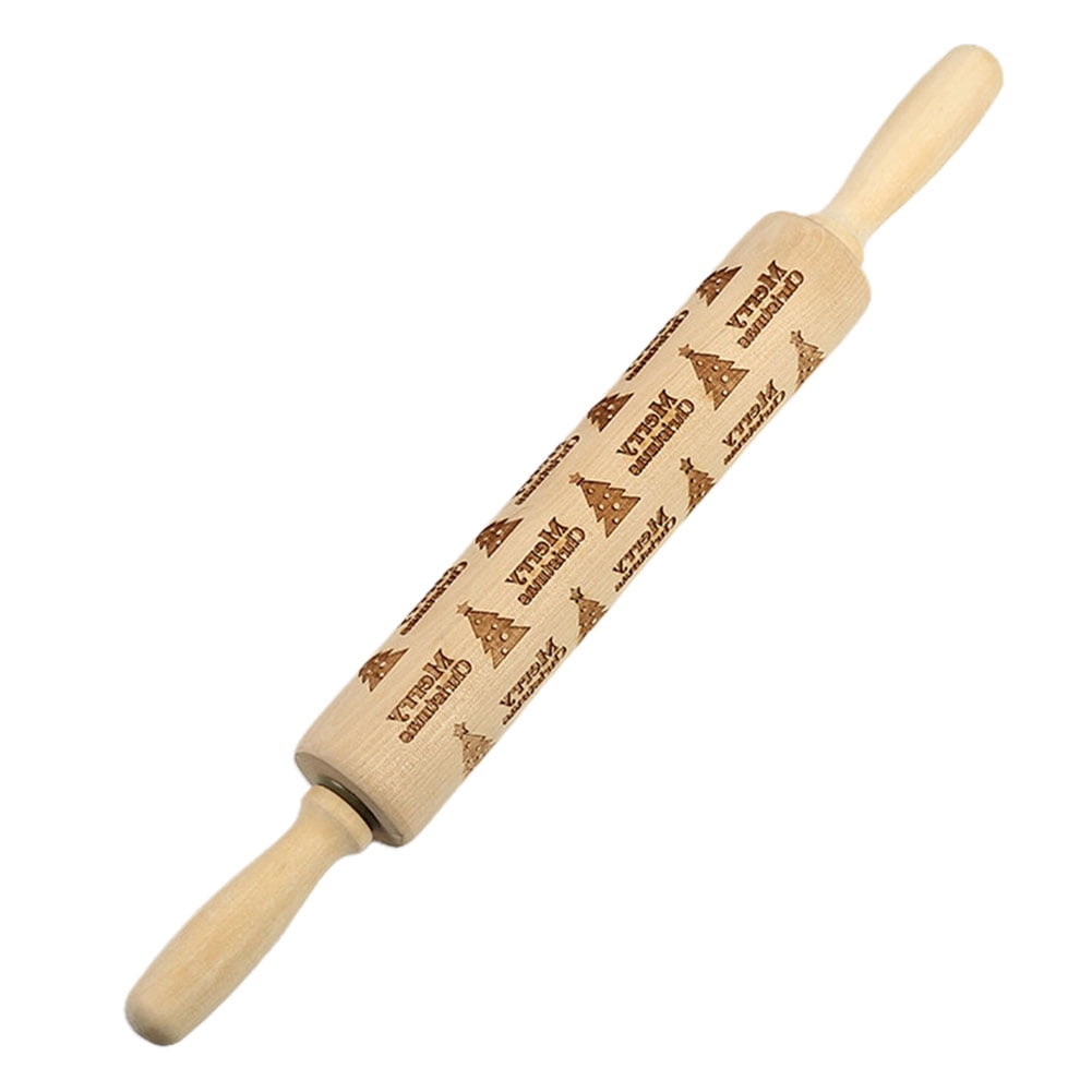 Christmas Carving Rolling Pin Printed Solid Wood Rolling Pins Baking ...