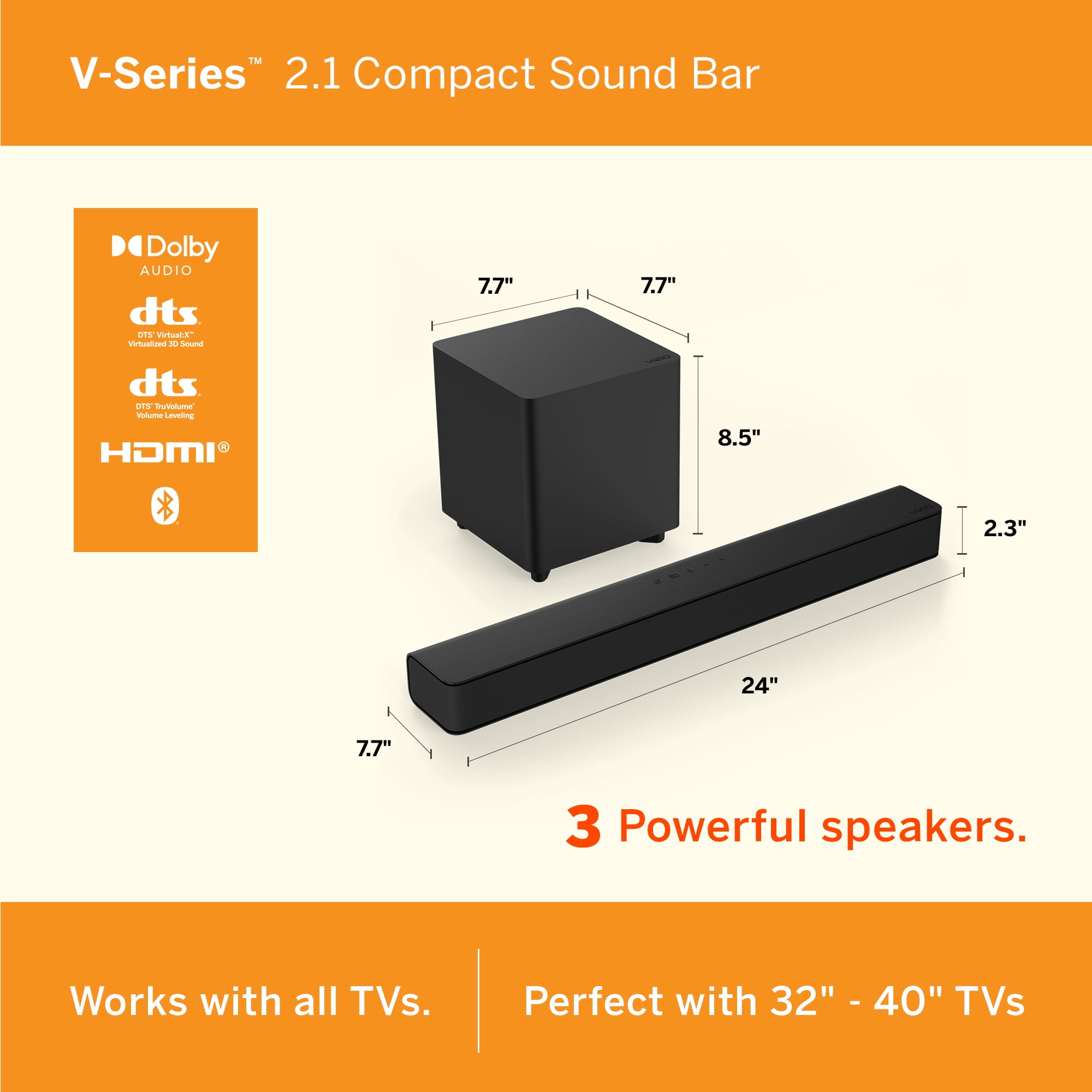 VIZIO V-Series 2.1 Home Theater Sound Bar with Wireless Sub, DTS ...