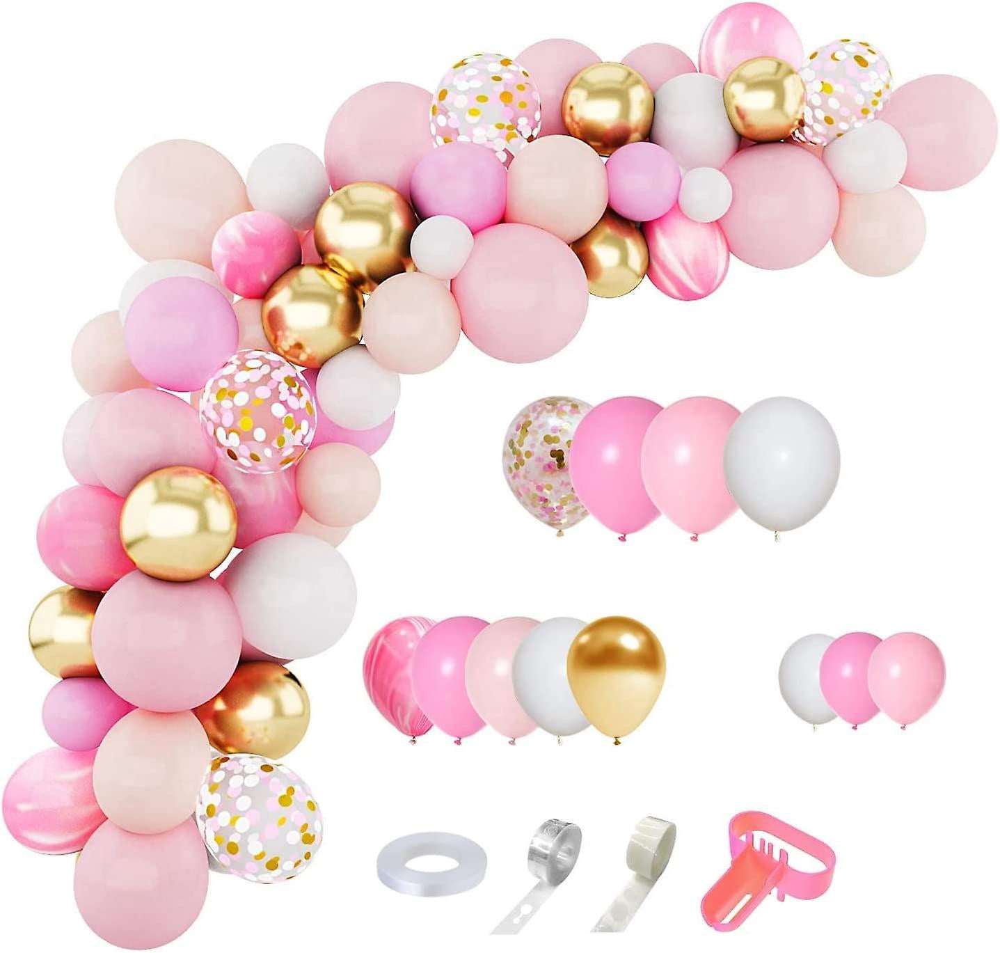 144 Uds. Kit de arco de guirnalda de globos rosas, globos blancos ...