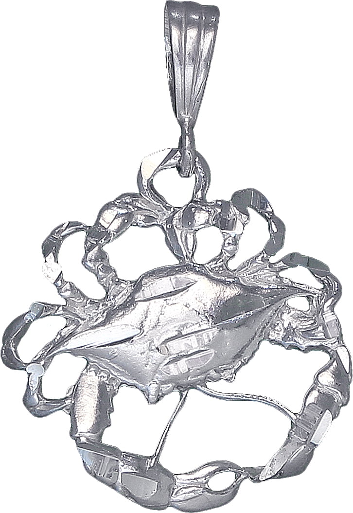 Sterling Silver Crab Charm Pendant Necklace with Diamond Cut Finish and ...