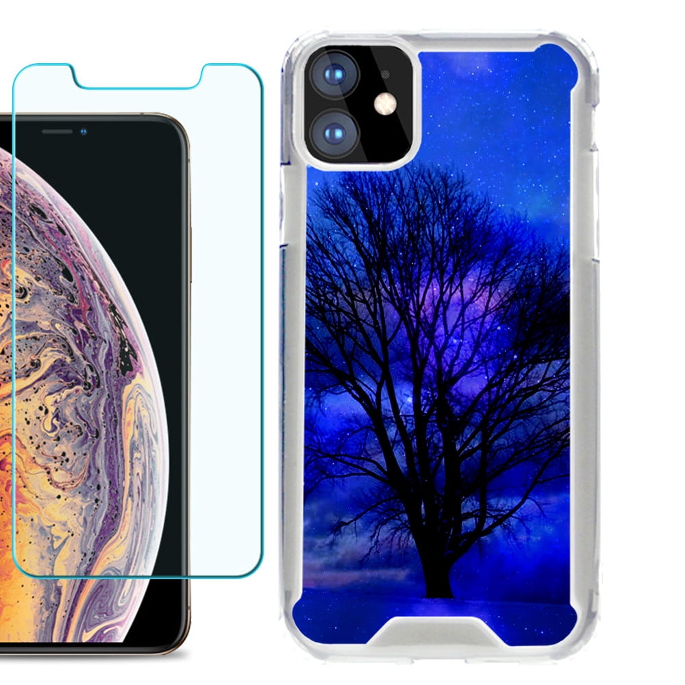 For Apple iPhone 11 Case, Hybrid Bumper Phone Case, with Tempered Glass ...