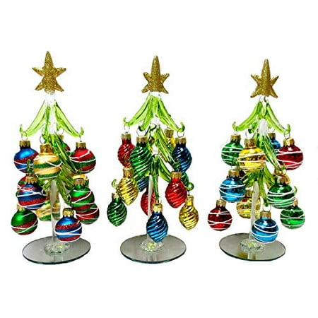 Ganz 8 1/4" tall Blown Glass Trees with Ornaments Set of 3 EX29352 ...