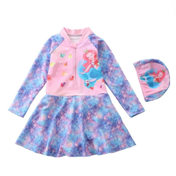 GYRATEDREAM 3-10T Girls Mermaid Long Sleeve Rashguard Swimsuit Swimdress Bathing Suit UPF 50 ...