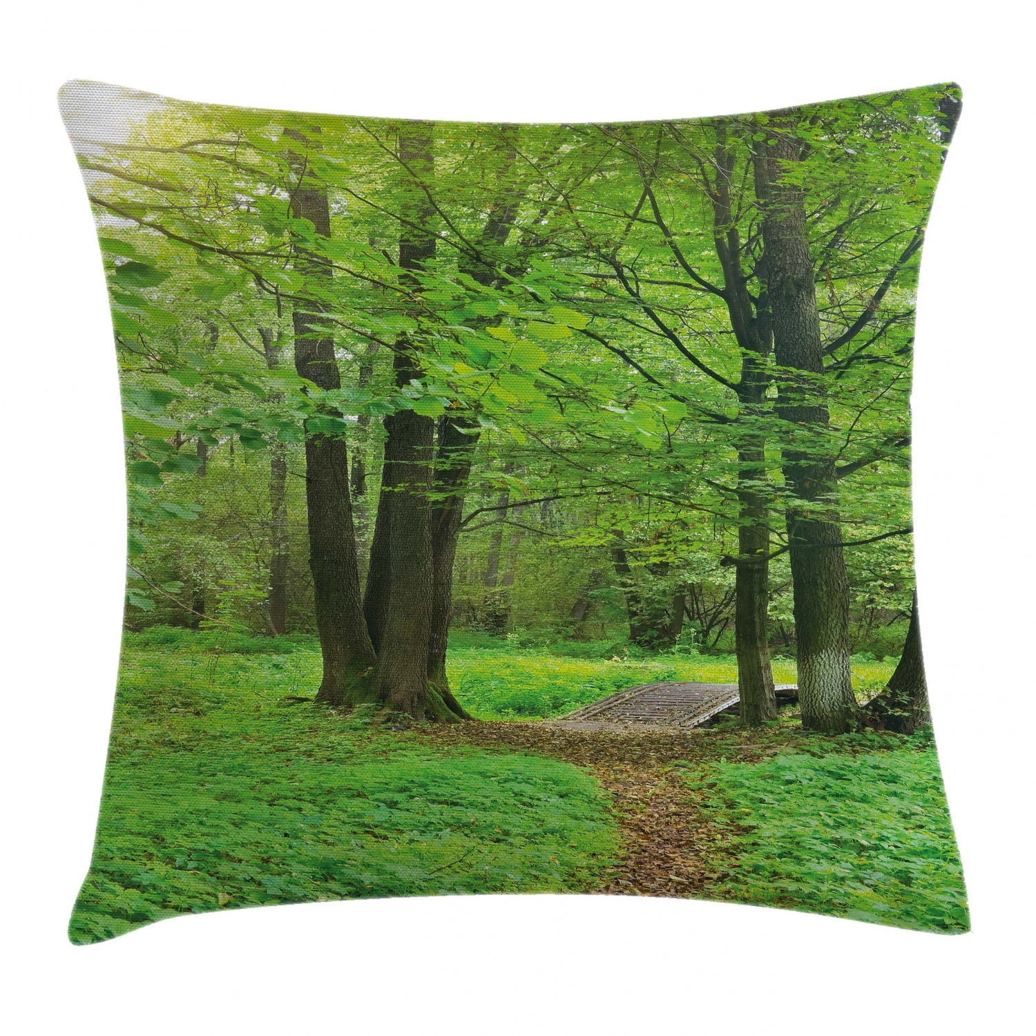 Nature Throw Pillow Cushion Cover, Summer Season Forest with ...