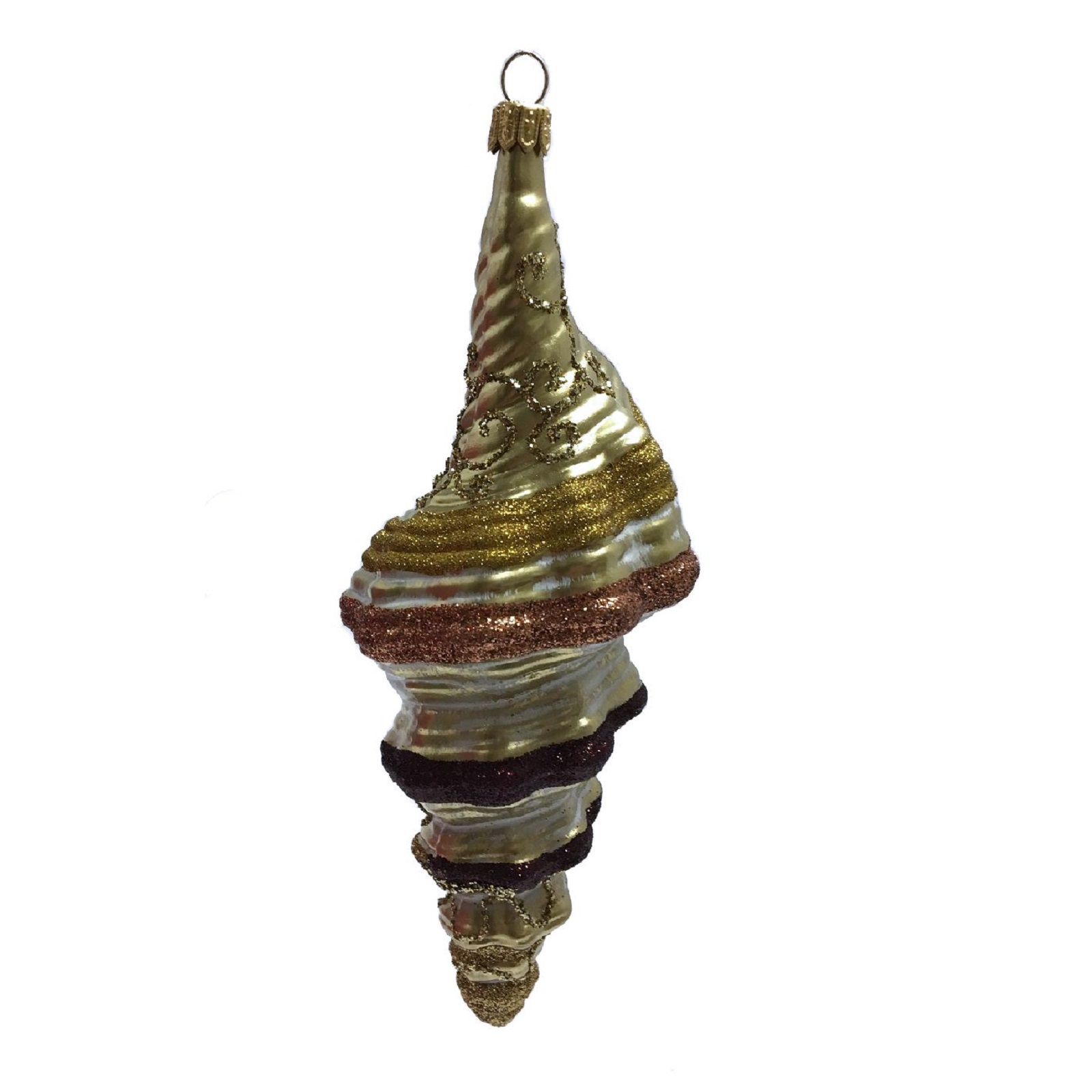 Gold Glitter Conch Shell Seashell Polish Glass Christmas Tree Ornament ...