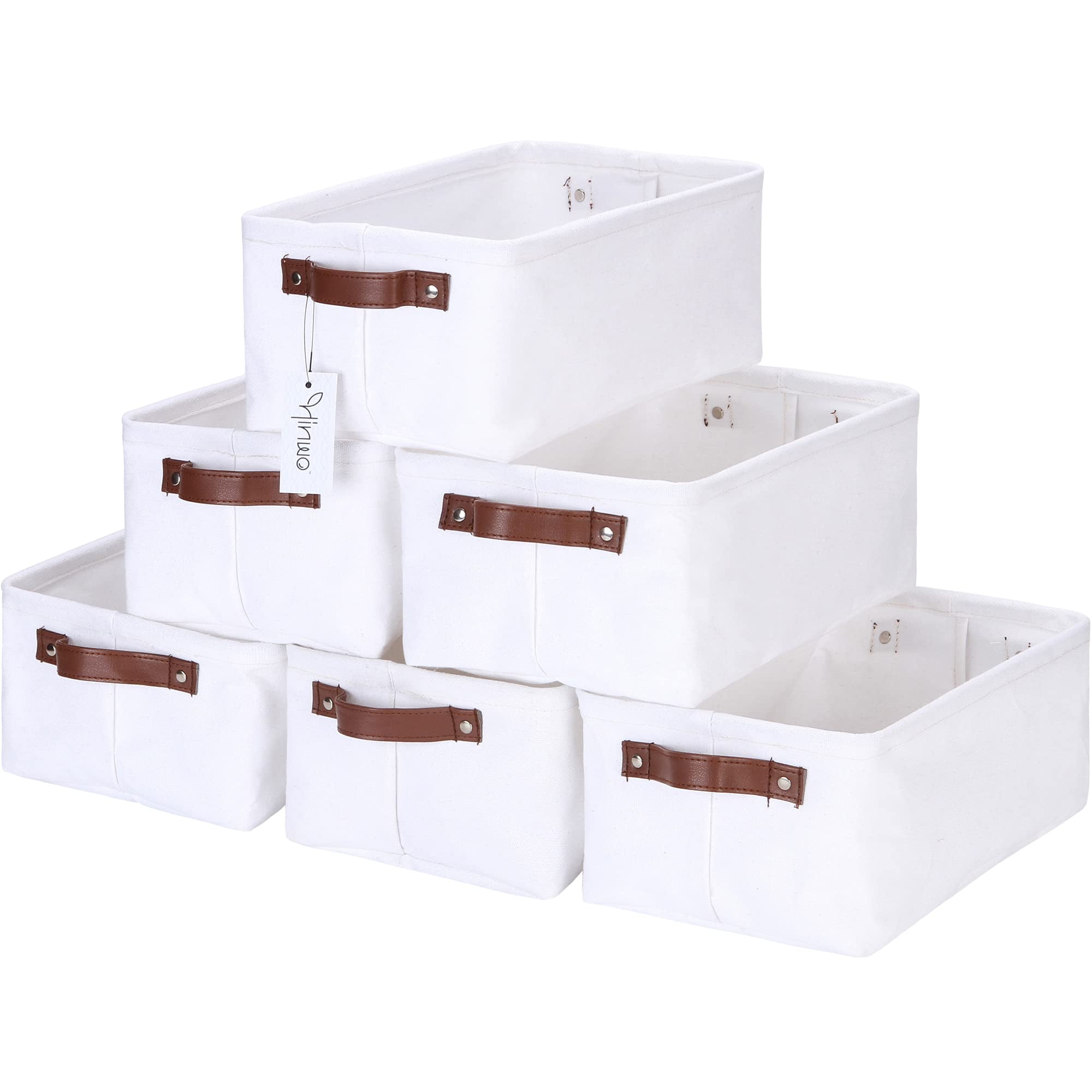 Hinwo 6-Pack Canvas Fabric Storage Baskets, Foldable, Waterproof, 7.9L ...