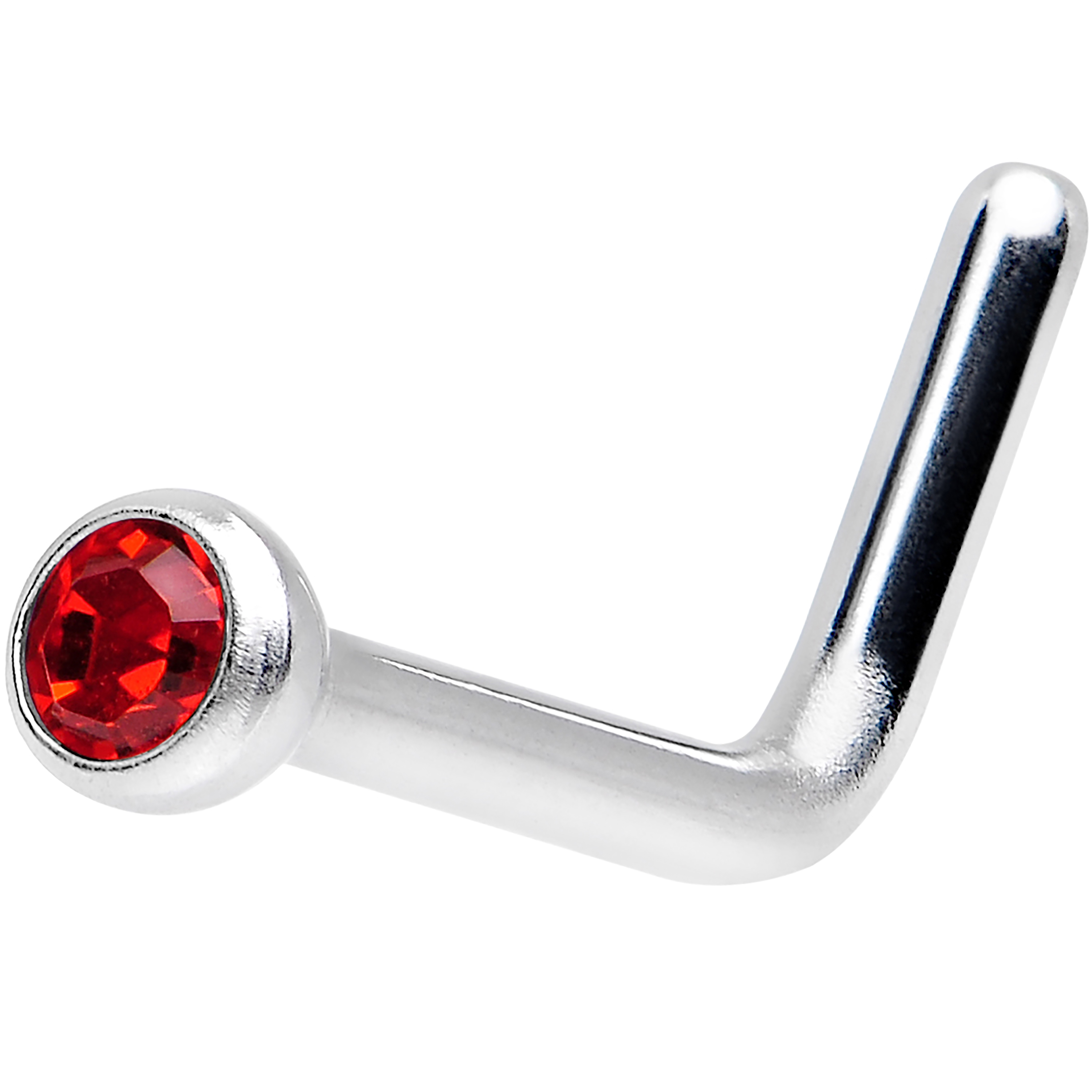 red l-shape stainless steel nose ring created with swarovski crystals ...