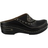 L'Artiste Women's Black Leather Clogs, Open-Back, Hand-Painted - EU ...
