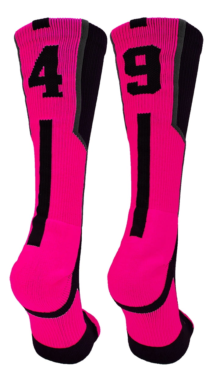 Player Id Black/Neon Pink Number Crew Socks (#49, Small) - #49,Small ...