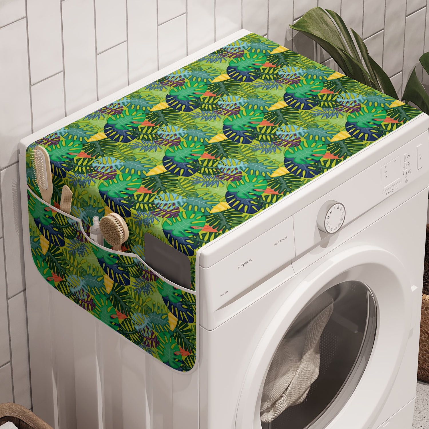 Exotic Washing Machine Organizer, Abstract Colorful Cartoon of Monstera ...