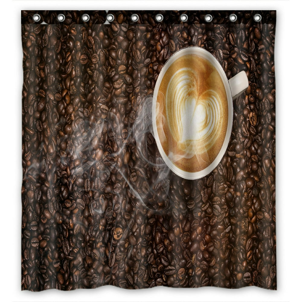 PHFZK European Classical Shower Curtain, Coffee and Coffee Beans ...
