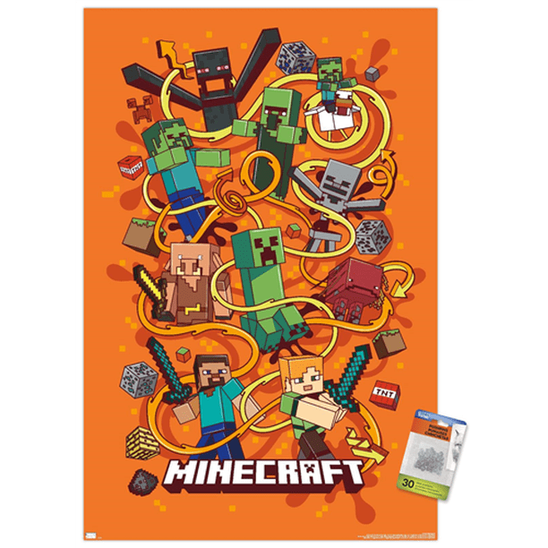 Minecraft - Funtage Wall Poster with Push Pins, 22.375" x 34" - Walmart.com