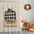Bathroom Shower Curtain Thanksgiving Pumpkin Black Buffalo Check ...
