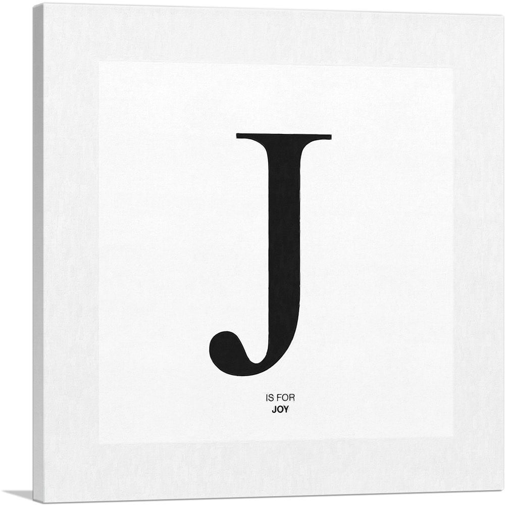 ARTCANVAS Modern Black and White Gray Serif Alphabet Letter J Canvas ...