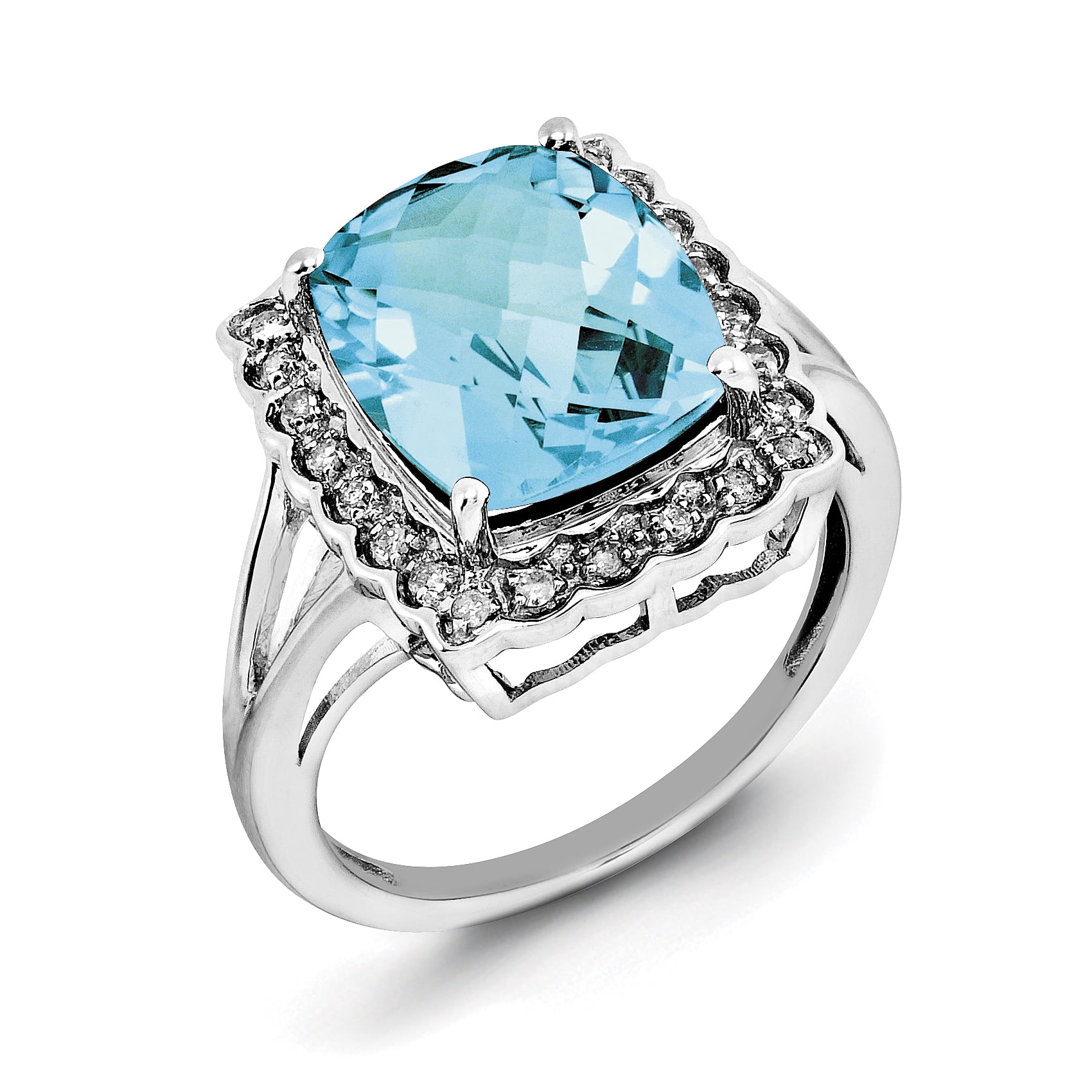 Sterling Silver Diamond & Blue Topaz Ring. Carat Wt- 0.14ct. Gem Wt ...