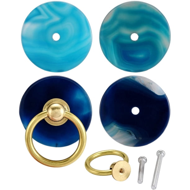 Round Rings Agate Cabinet Knobs Set of 4 Natural Stone Decorative Knobs ...