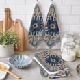 3 Pack Boho Blue Brown Kitchen Towels Ethnic Modern Geometric Abstract ...