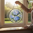 Stained Glass Blue Hydrangea Suncatcher, Round Floral Window Hanging ...