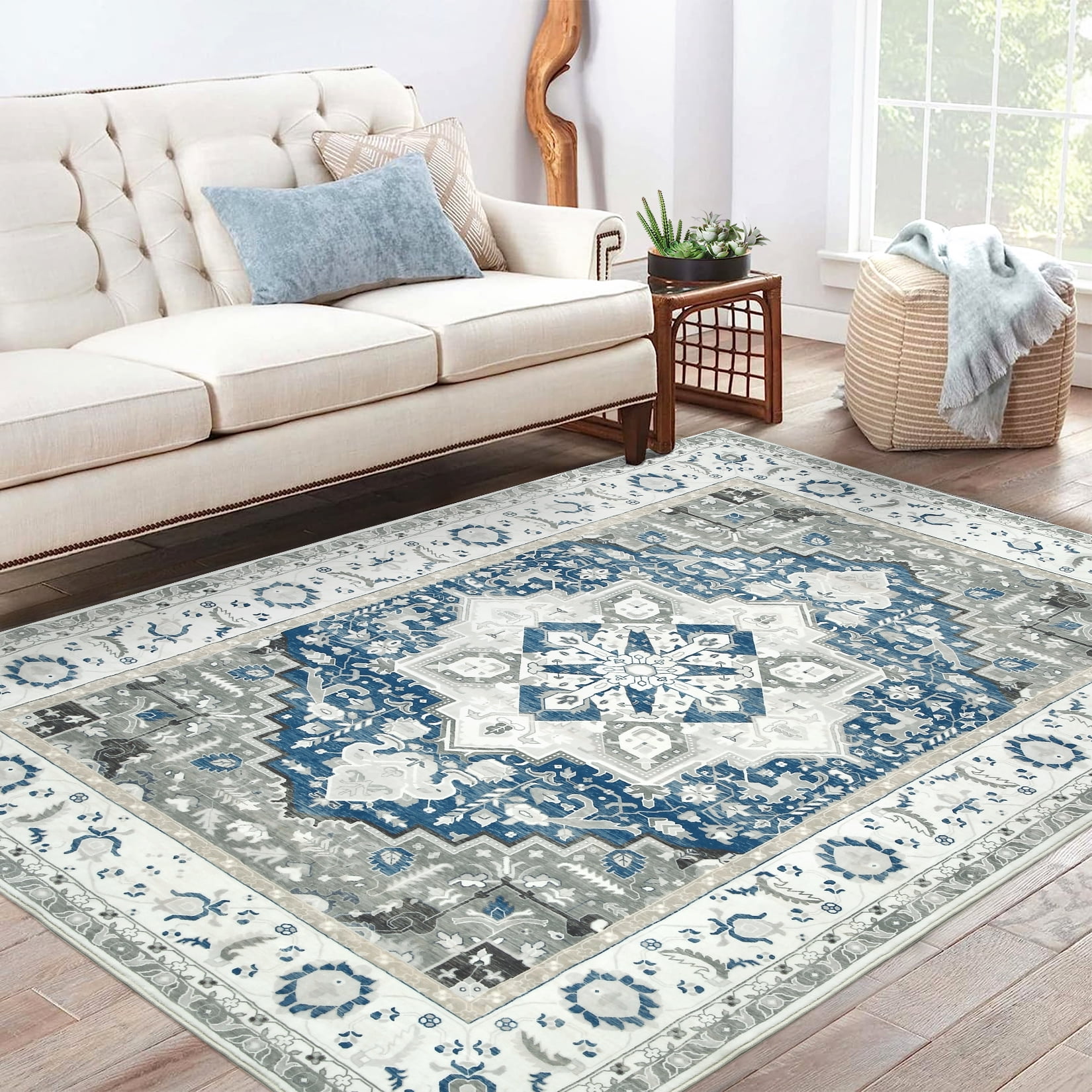GlowSol 8' x 10' Washable Rug Soft Distressed Floor Cover Persian Thin ...