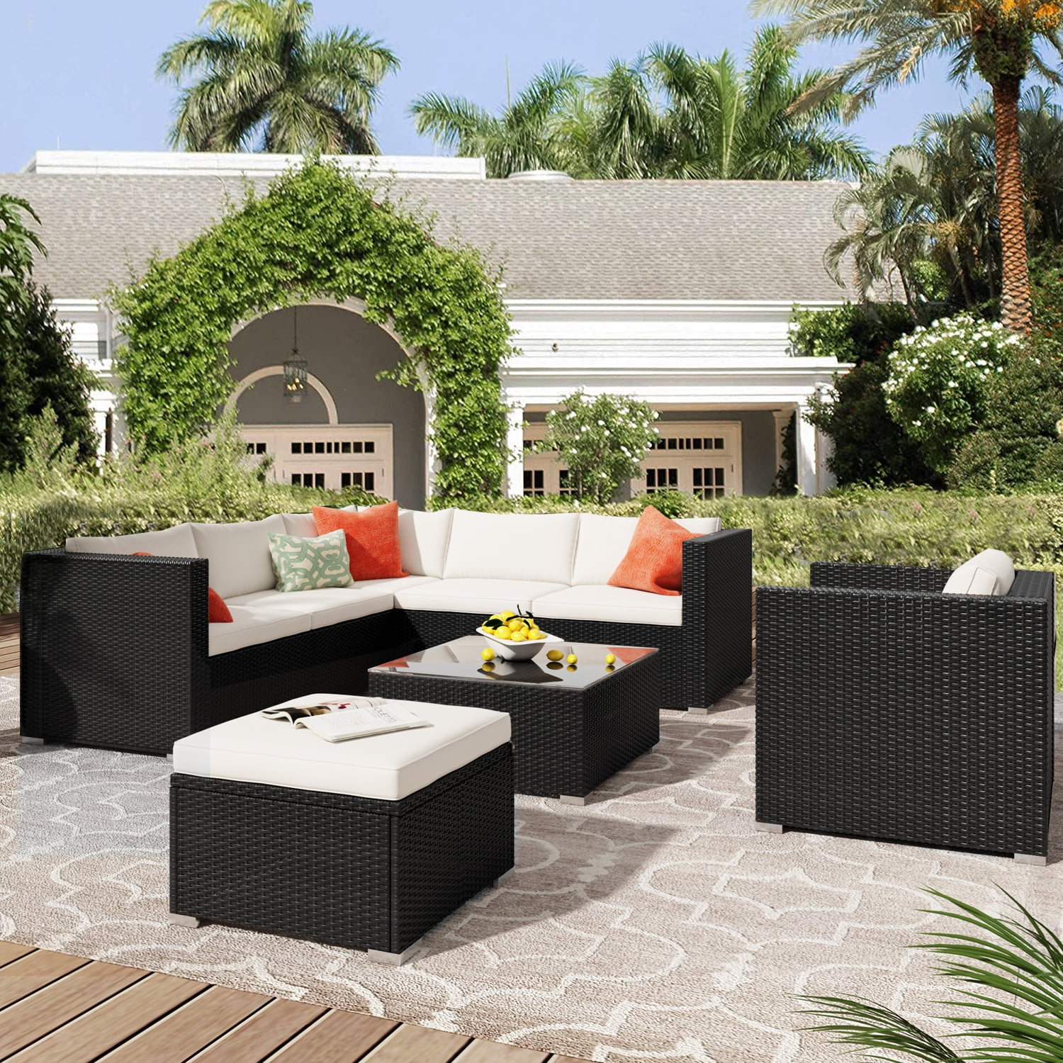 Brown Rattan Wicker Patio Set, 8 Piece Outdoor Patio Furniture Sofa ...