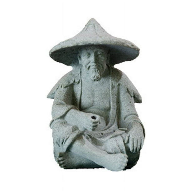 Fisherman Ornament Resin Unique Light Gray Old Man Fishing Statues for ...