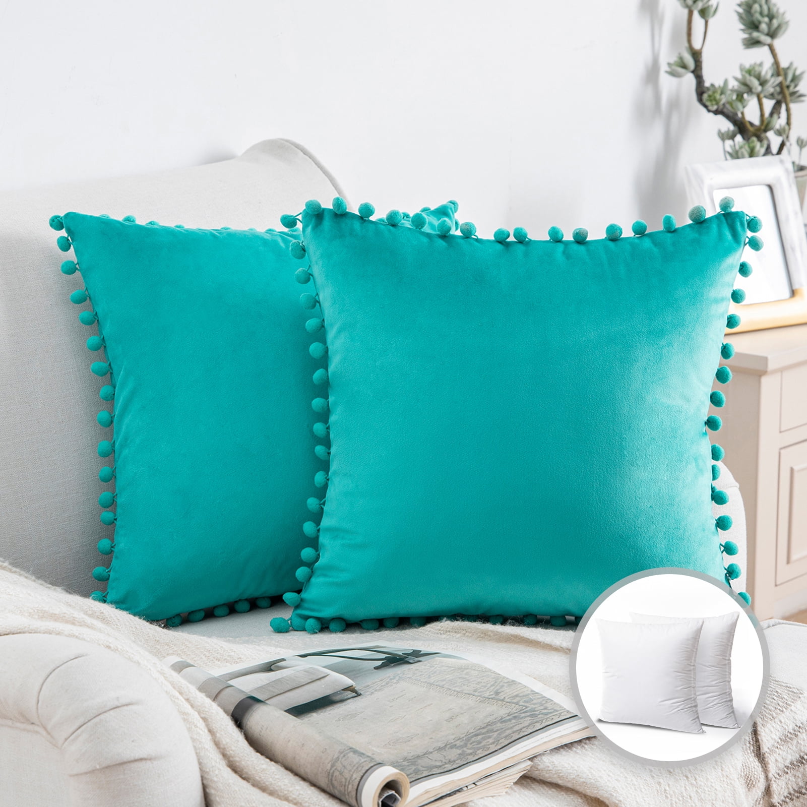Phantoscope 18" x 18" Modern Turquoise Polyester Throw Pillow , ( 2 ...